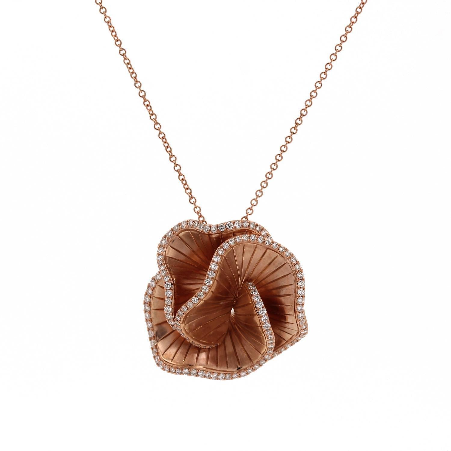 EFFY Pave Rose Diamond Pendant Chain Necklace 14K Rose Gold 0.85 TW 18"