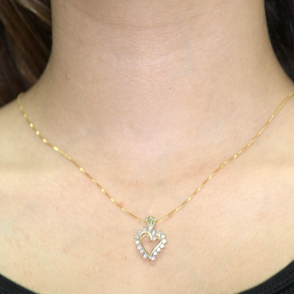 0.50 TW Diamond Open Heart Pendant Charm 14K Yellow Gold Ladies Estate